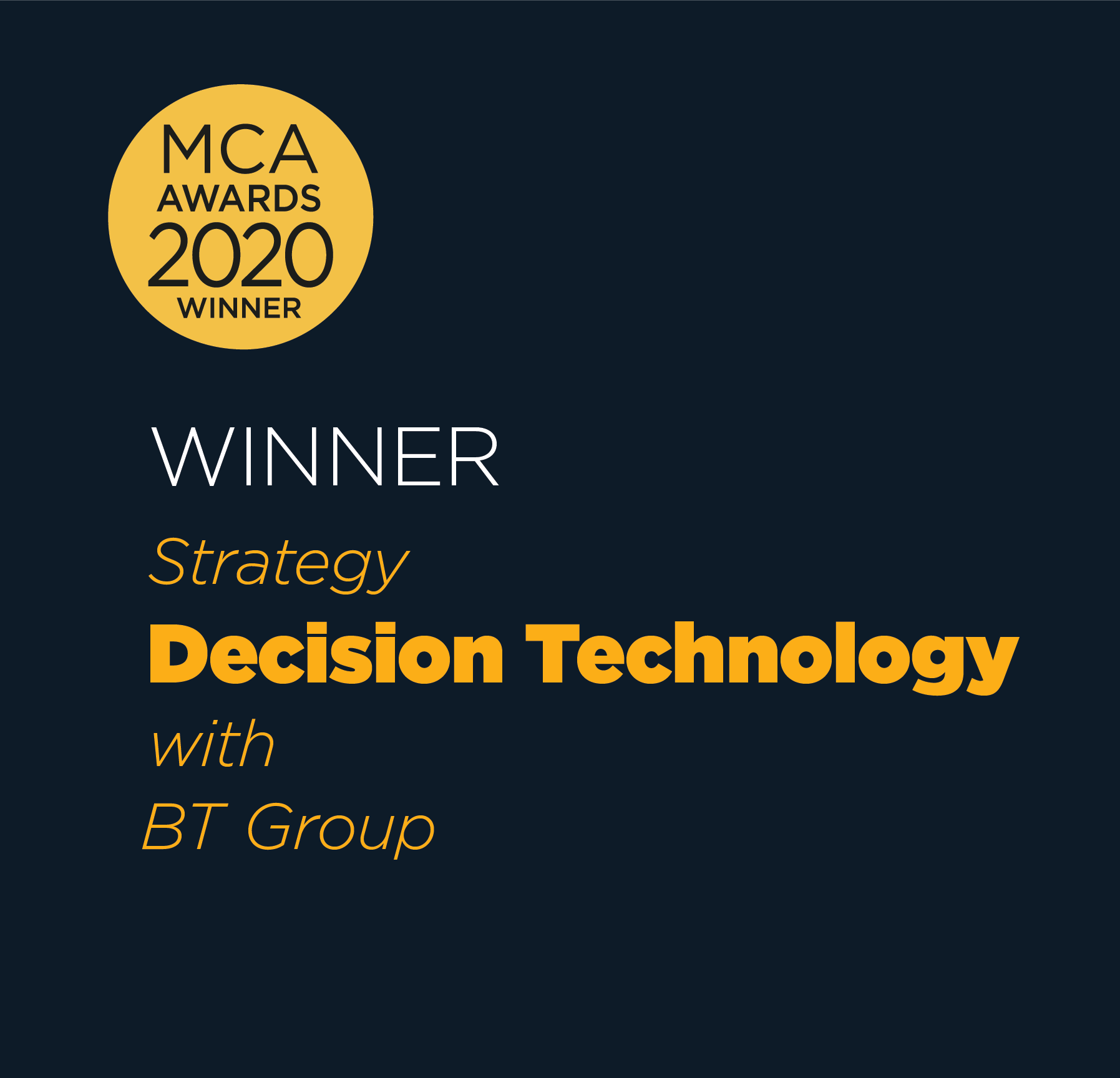 Dectech with BT Group Wins the MCA Strategy Award 2020 - News